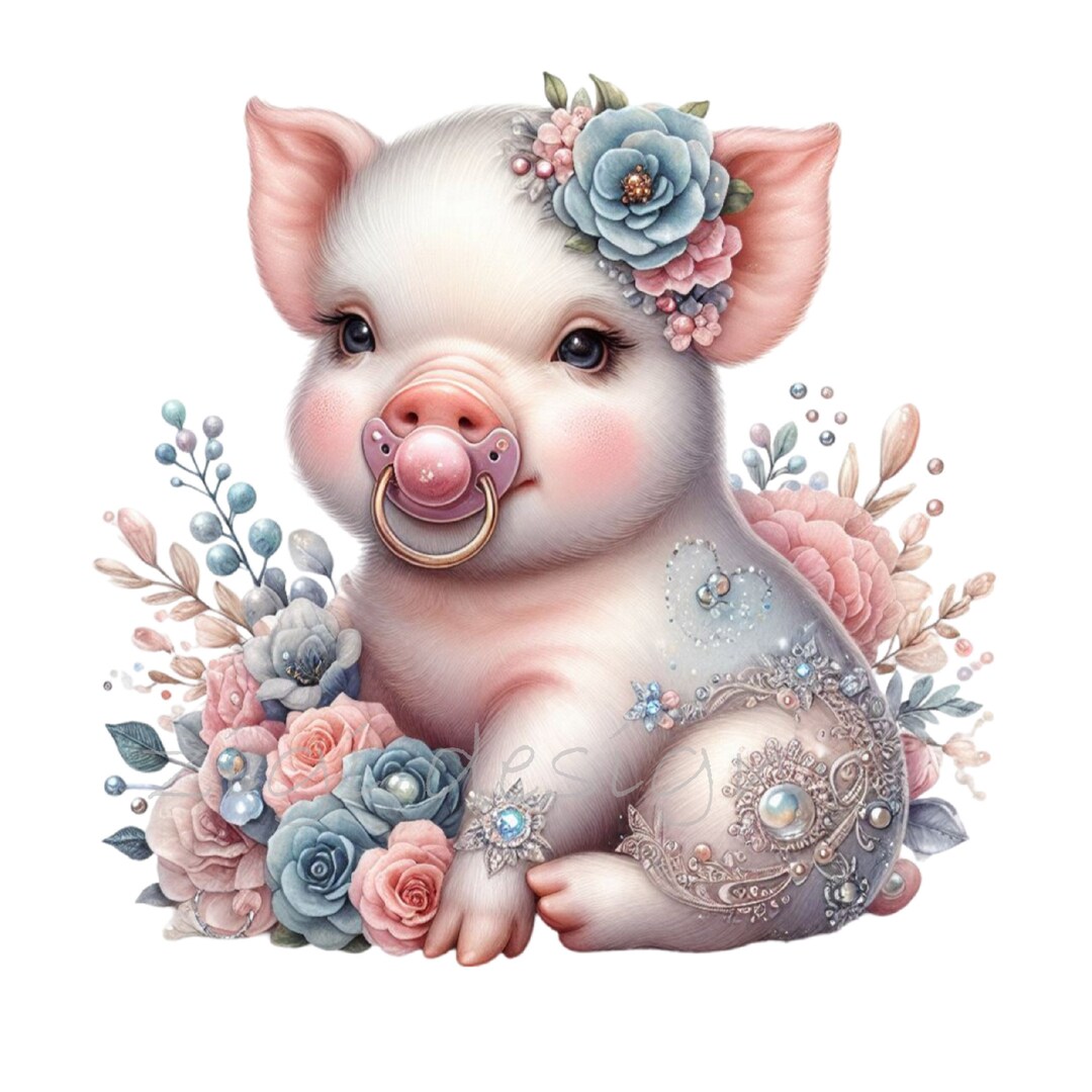 10 Baby Pig PNG Clipart – Cute Piglet With Pacifier, Floral Crown ...