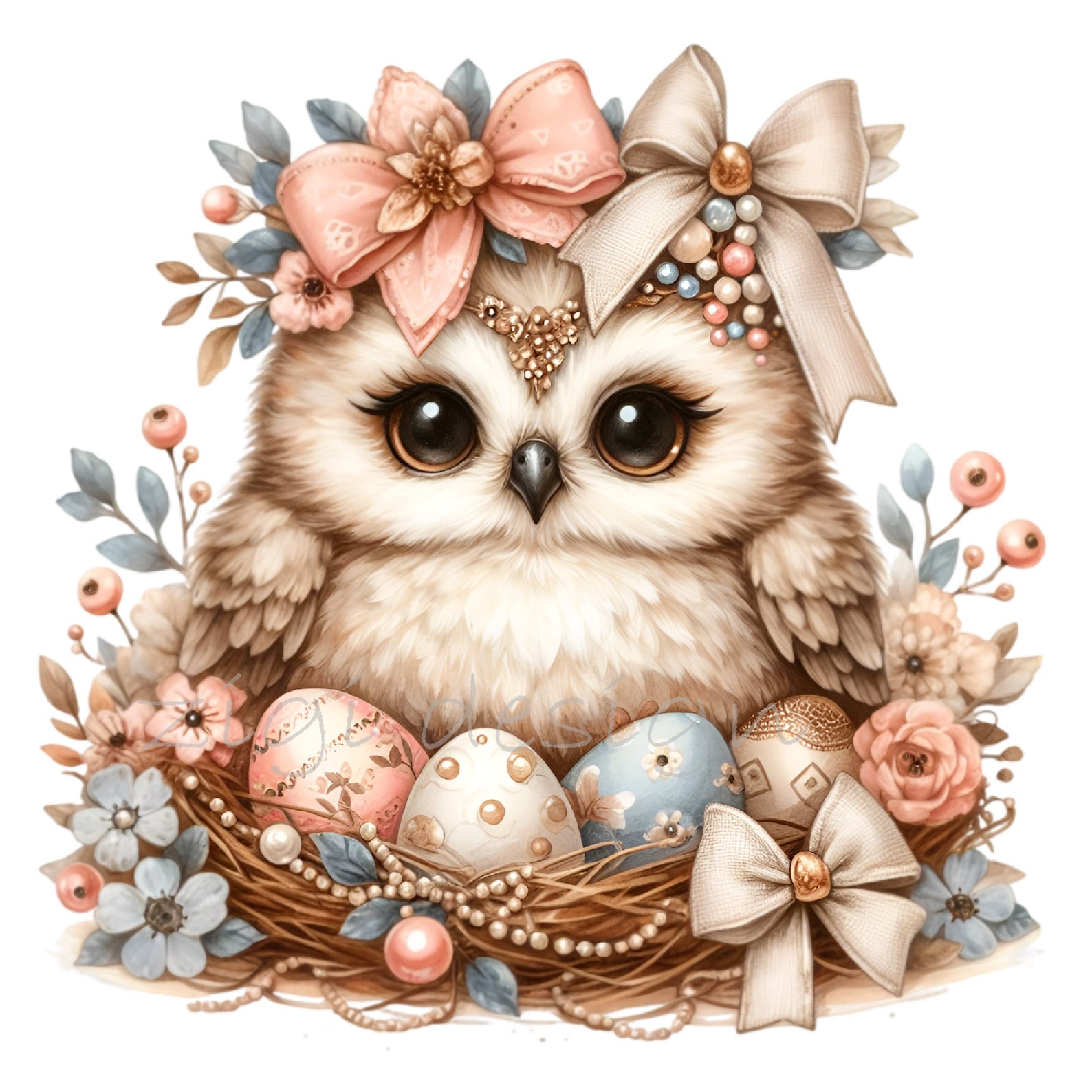 12 PNG Easter Owl Clipart, Floral Pink Bow Owl Sublimation - Etsy