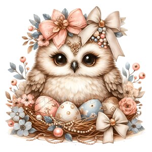 12 Easter Owl Clipart PNG, Cute Owl With Eggs, Spring Owl, Transparent ...