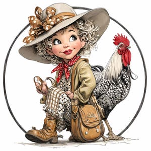 15 PNG Girl With Rooster PNG Clipart – Cute Farm Animal Digital Art for ...