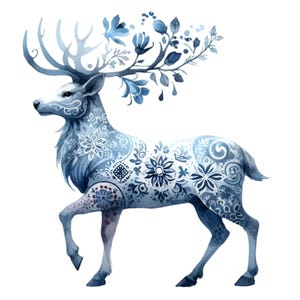 15 PNG Floral Deer PNG Clipart - Elegant Reindeer With Blue Watercolor ...