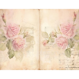 Pink Roses Blank Double Pages Junk Journal, Digital Papers Clipart, 39 ...