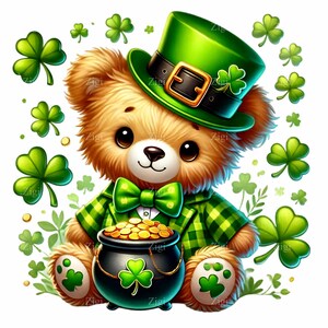 12 Irish Bear Clipart PNG, St. Patrick's Day Bear With Shamrocks and ...