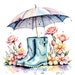 Rain Boots Clipart Bundle, 20 PNG Watercolor Umbrella Rubber Boots ...