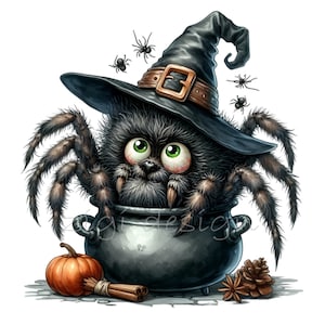 Cute Halloween Spider Clipart 12 PNG, Adorable Spider in Witch Hat ...