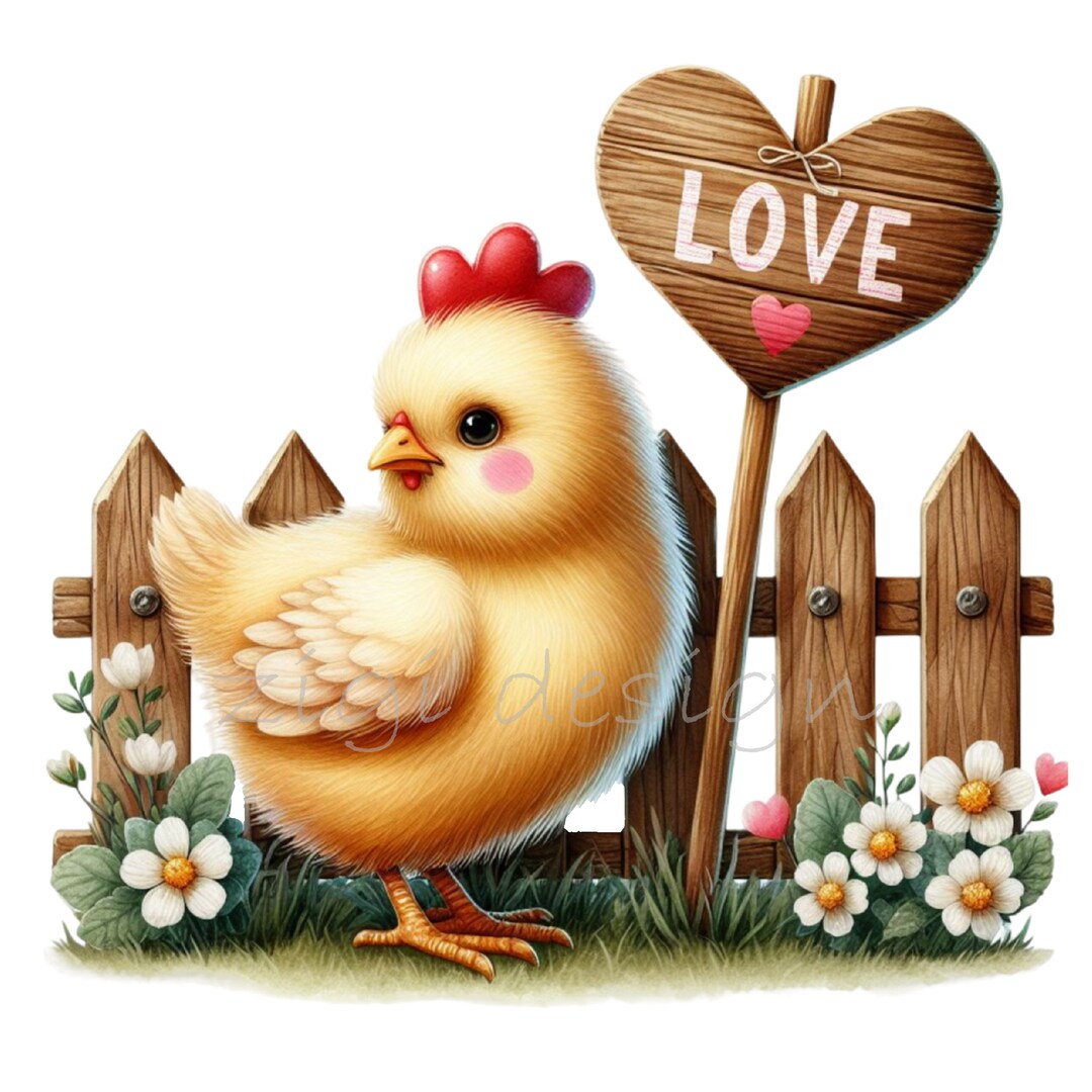 Cute Chick PNG Clipart, 10 Baby Chicken With Love Sign, Farm Animal ...