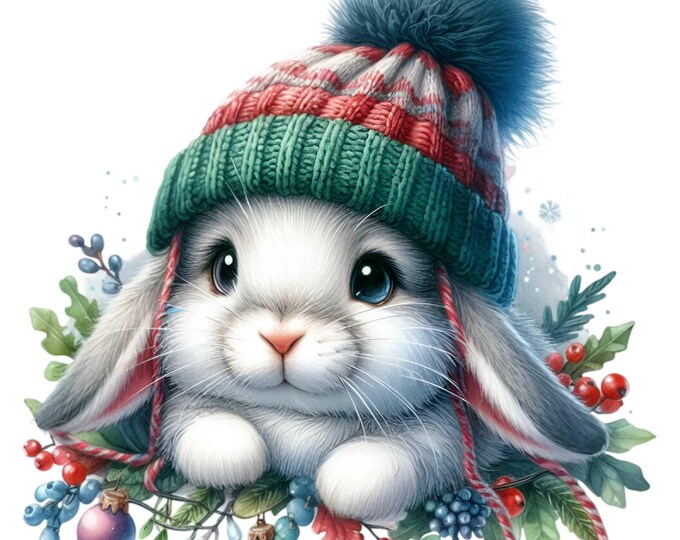 16 PNG Festive Bunny Clipart – Cute Winter Rabbit PNG – Holiday Animal ...