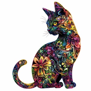 18 Colorful Cat PNG Clipart, Vibrant Floral Cat and Butterflies Digital ...