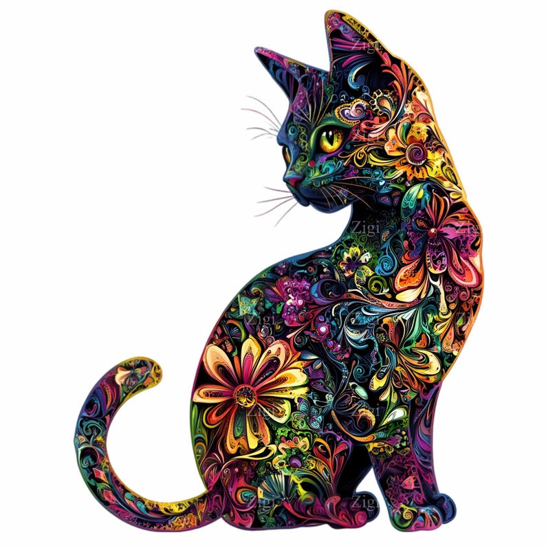 18 PNG Colorful Floral Cat Clipart, Rainbow Kitten Butterfly Pet - Etsy