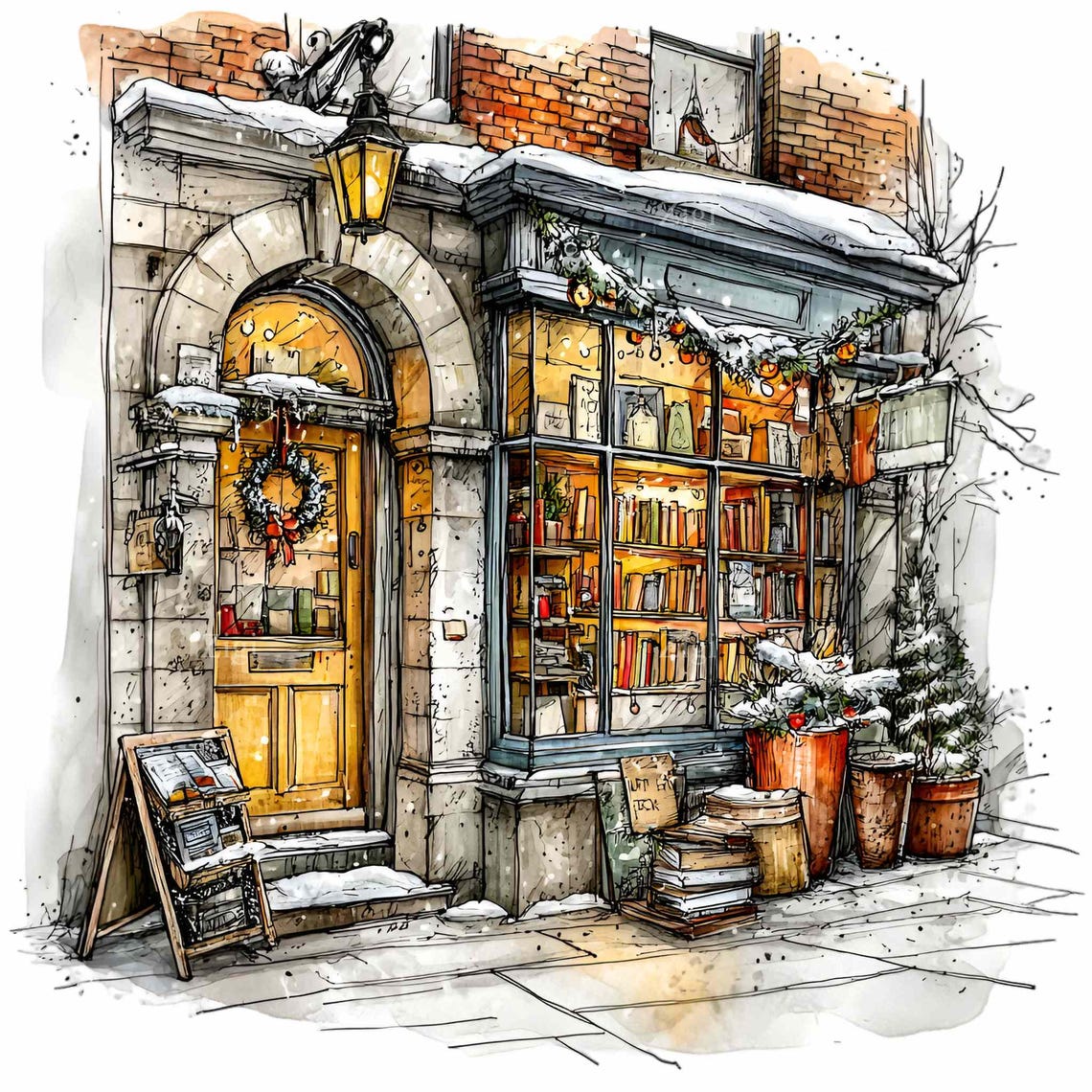 10 PNG Winter Bookstore Clipart – Snowy Library PNG – Vintage Cottage ...