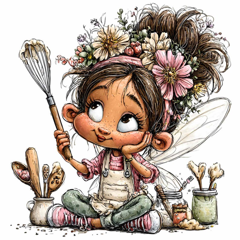 15 PNG Fairy Cooking Girl Clipart – Nursery Floral Illustration - Etsy