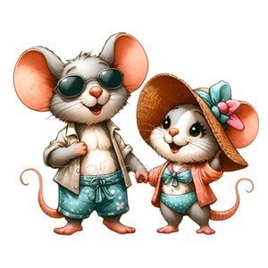 Funny Mouse Clipart, 10 PNG Beach Clip Art, Couple Mice Summer, Junk ...