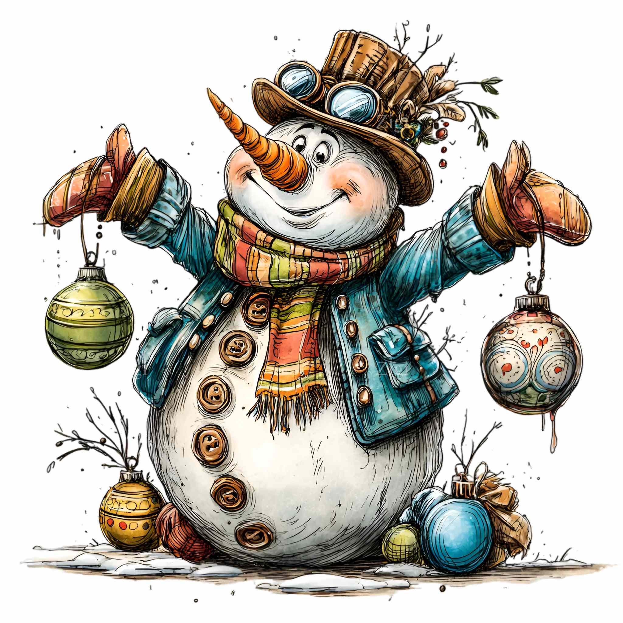 15 PNG Colorful Christmas Snowman Clipart – Festive PNG With Ornaments ...