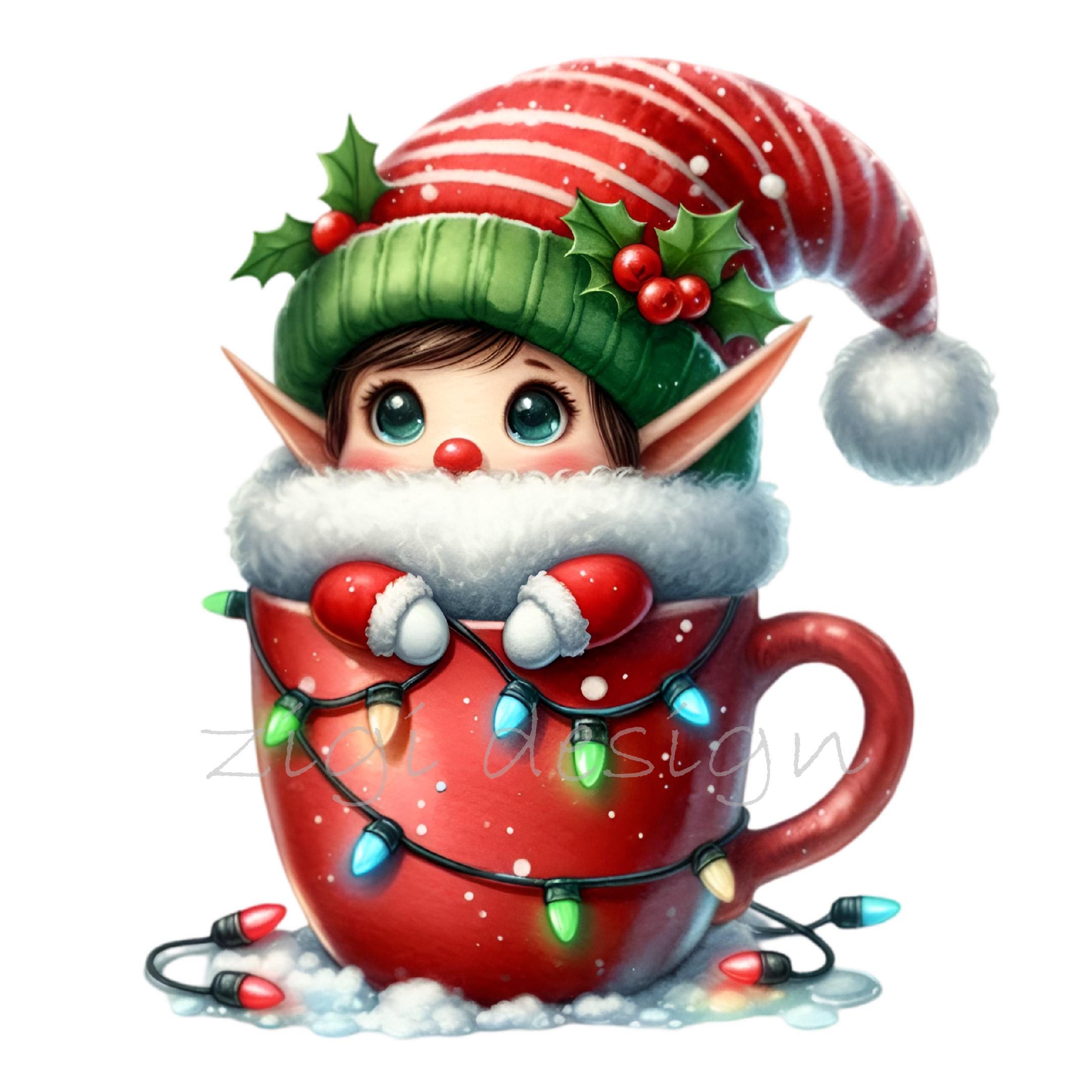17 PNG Christmas Elf Clipart – Cute Holiday PNG Girl in Mug for Cards ...