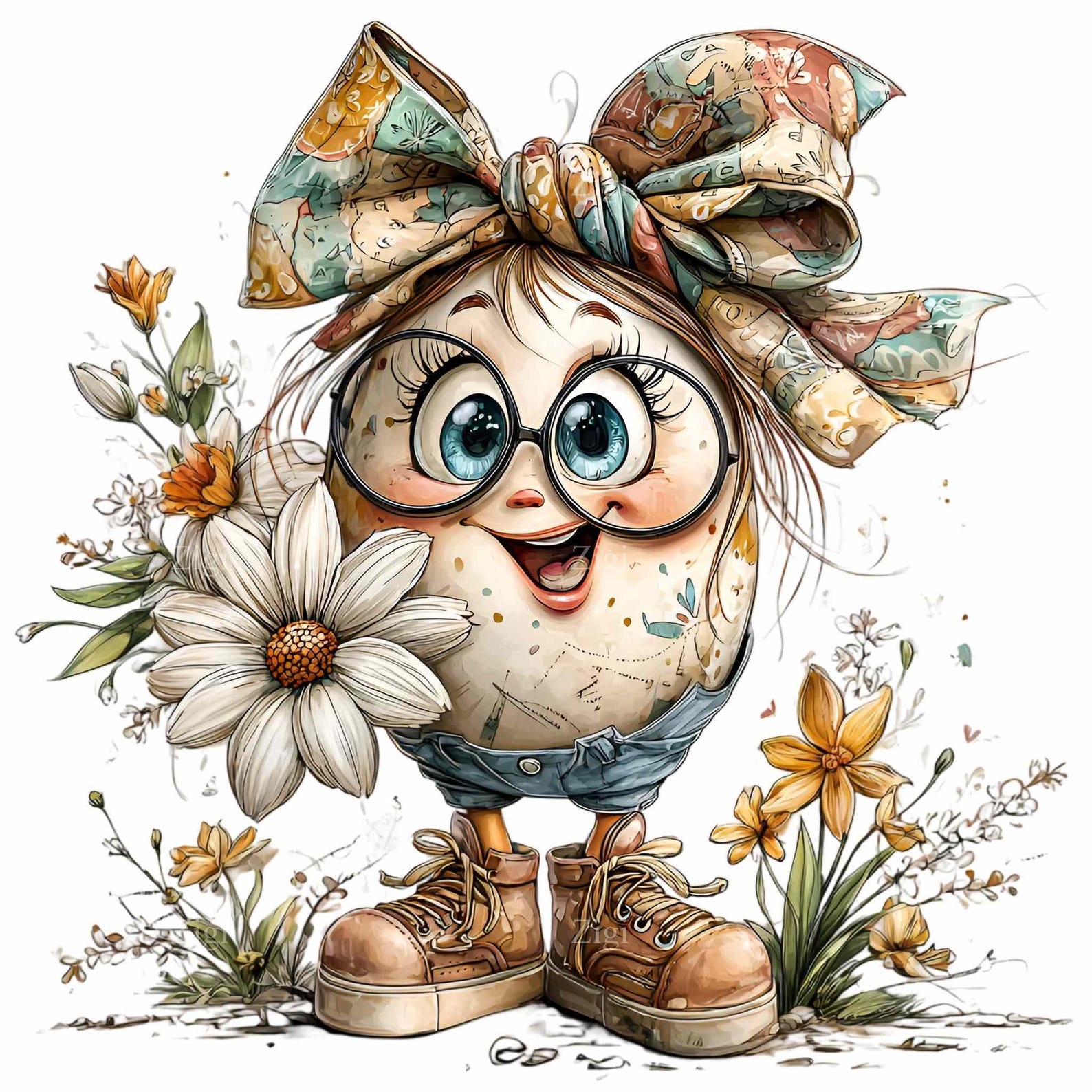 15 PNG Easter Egg Girl Clipart, Floral Bow Watercolor Spring ...