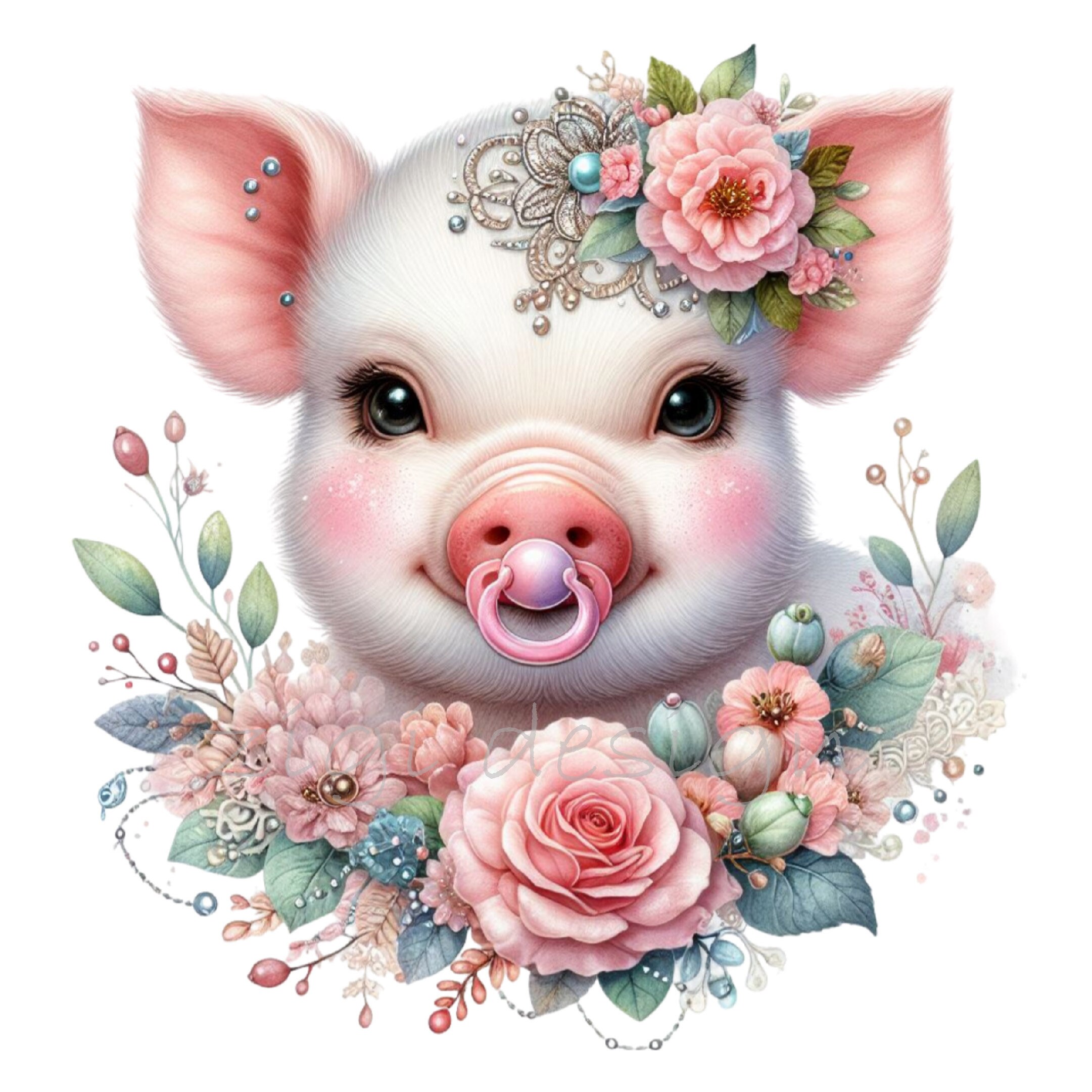 10 Baby Pig PNG Clipart – Cute Piglet With Pacifier, Floral Crown ...