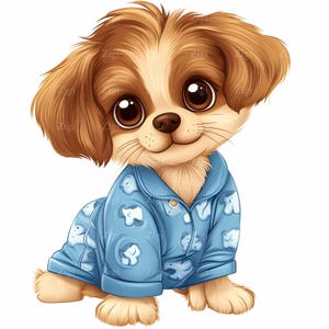 16 JPEG Cute Puppy in Pajamas Clipart, Adorable Dog Illustration JPEG ...