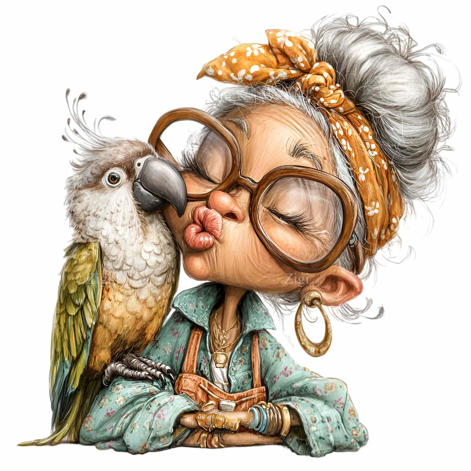 15 PNG Cockatoo Lady, Bird Grandma Clipart, Quirky Glasses Woman ...