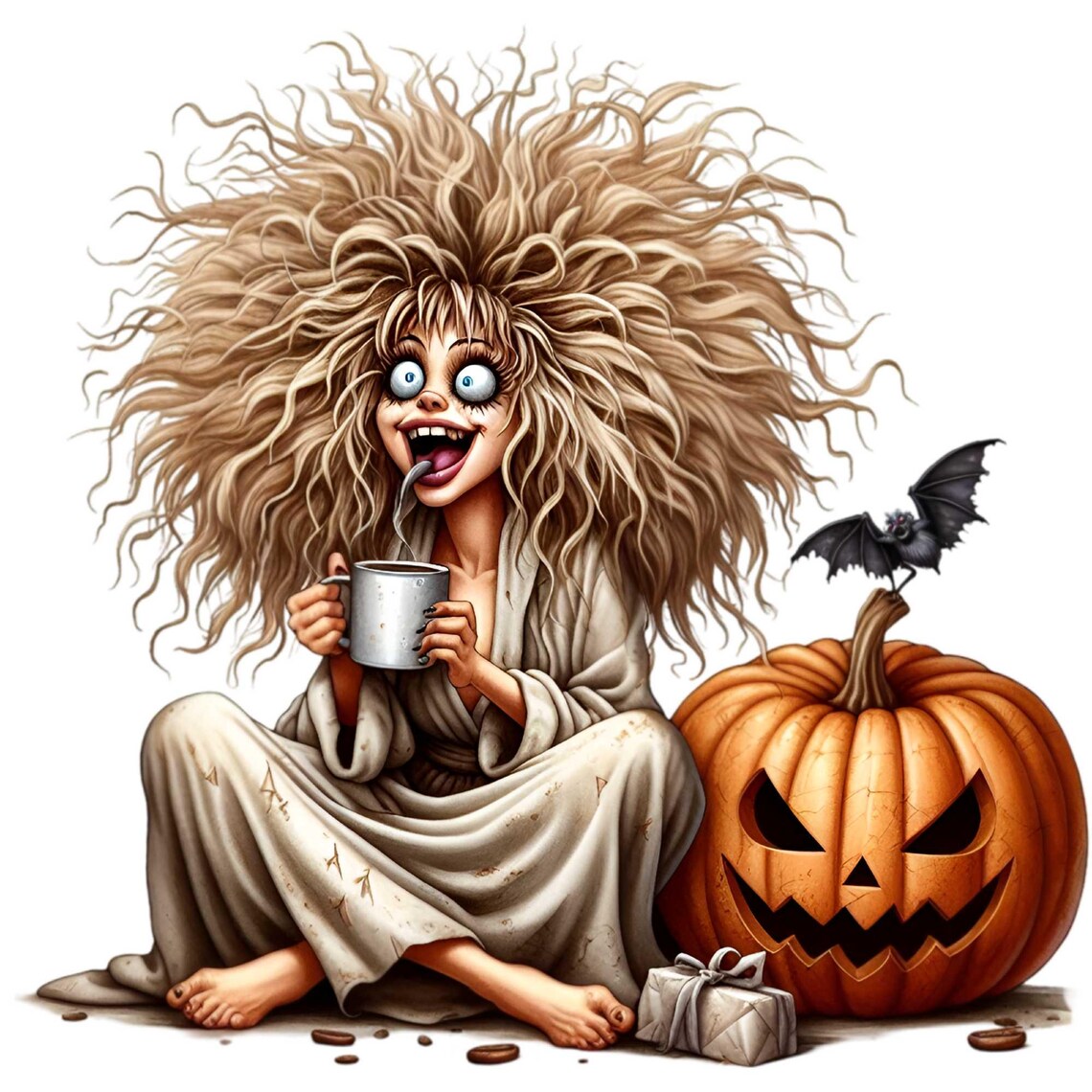 9 PNG Halloween Witch Messy Hair Pumpkin Clipart, Spooky Coffee Girl - Etsy