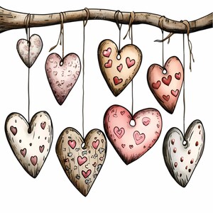 16 Hanging Hearts Clipart PNG - Rustic Heart Branch Digital Download ...