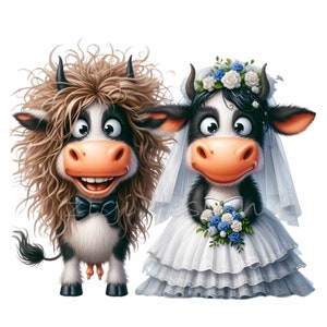 Cute Cow Wedding Couple Clipart 12 PNG - Bride and Groom Cows in ...