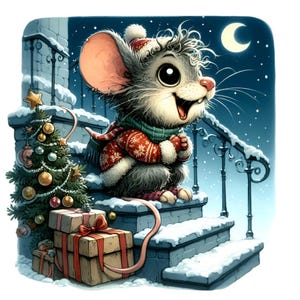 Winter Mouse PNG Clipart 12 Adorable Cartoon Mouse in Snowy Scene With ...