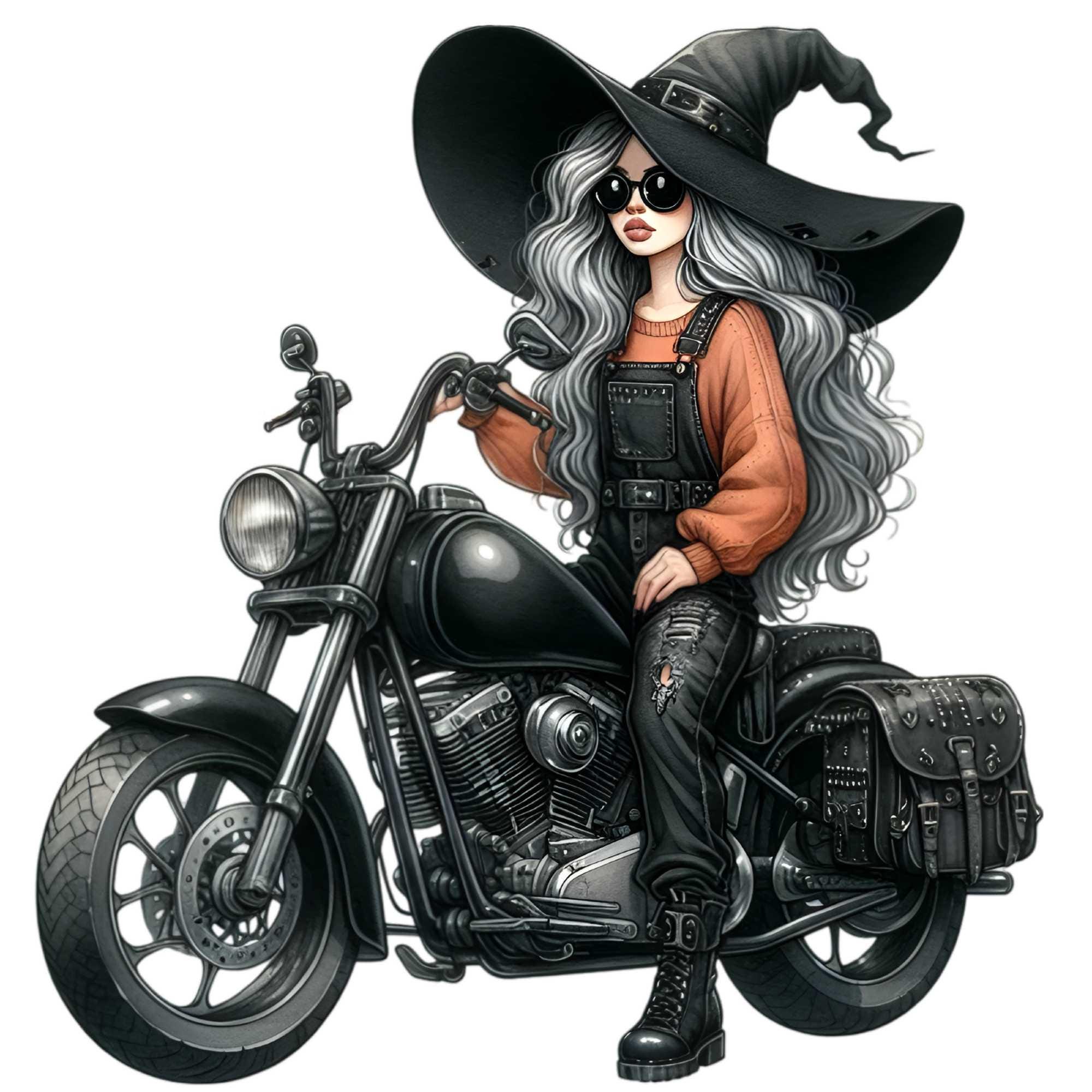 14 PNG Motorcycle Witch Clipart – Halloween PNG – Biker Witch Art for ...