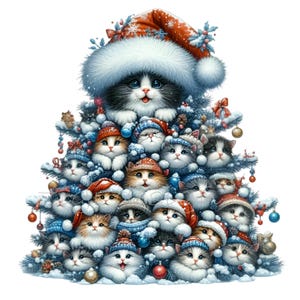 12 Christmas Kittens PNG Clipart, Cute Cats in Winter Hats Digital Art ...