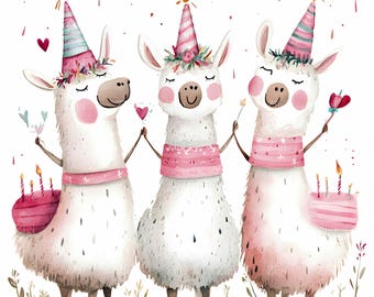 Llamas With Party Hats- Birthday - Instant Digital Download - Etsy