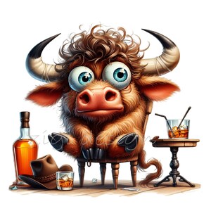 Drunk Cow Clipart, 12 PNG Bull Alcohol Humorous Funny Cartoon Images ...