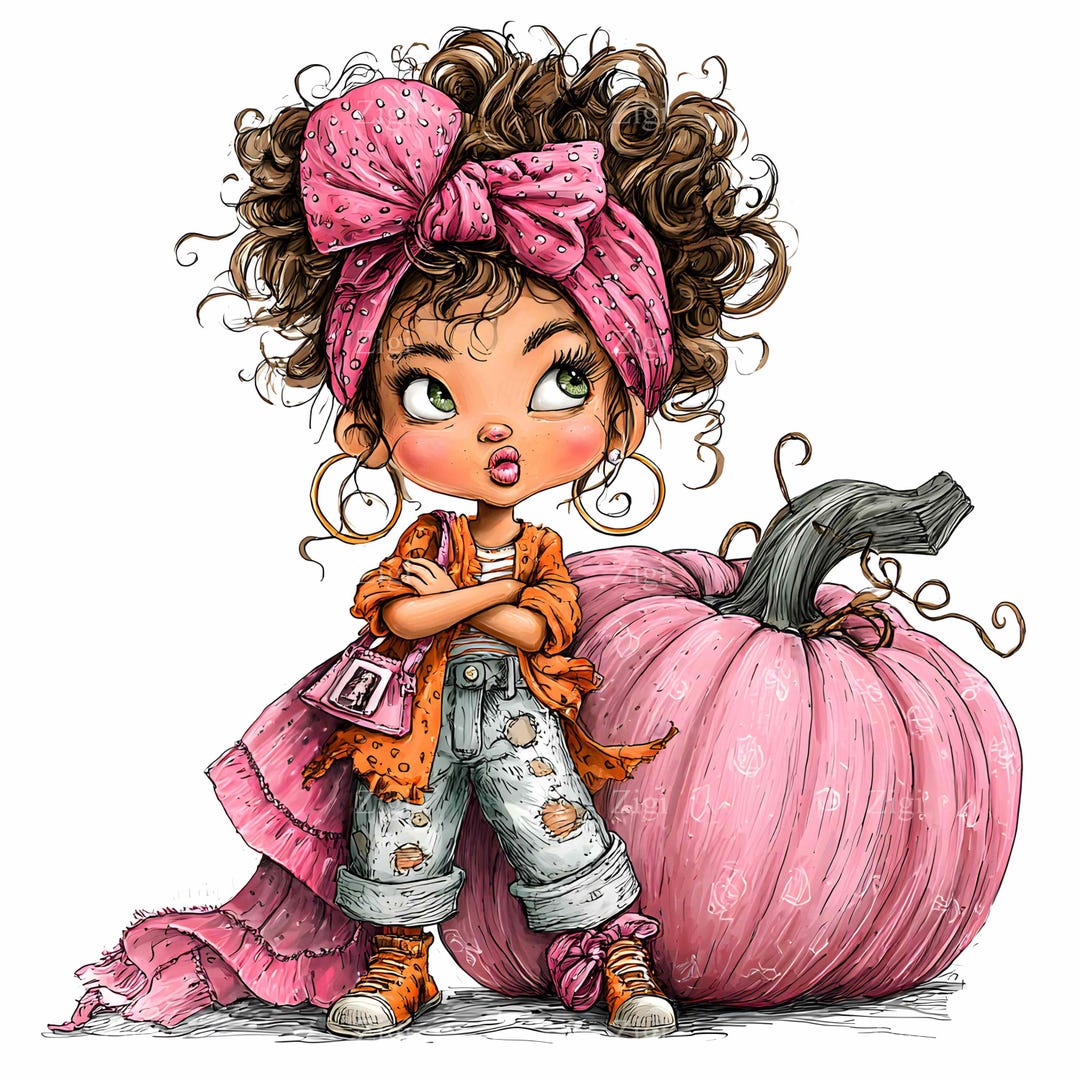 28 JPEG Pumpkin Girl Clipart – Cute Fall Cartoon JPG – Pink Pumpkin ...