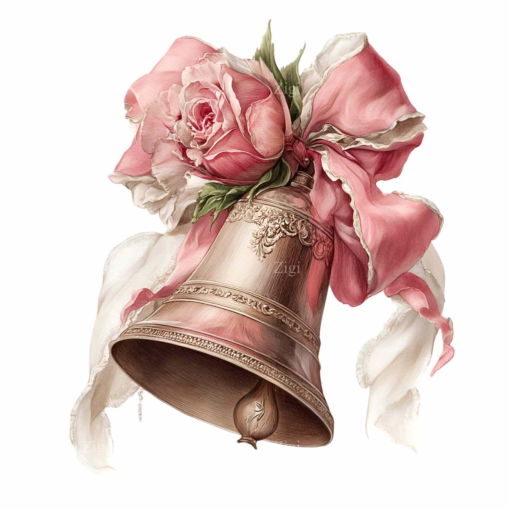 15 PNG Floral Bell PNG – Vintage Peony Ribbon Bell Clipart for Weddings ...