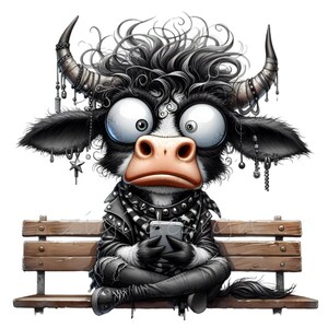 12 PNG Gothic Cow Clipart – Alt Cow PNG With Piercings – Funny Grunge ...