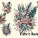 Feathers Bouquet Clipart PNG Watercolor Boho Style Sublimation Digital ...