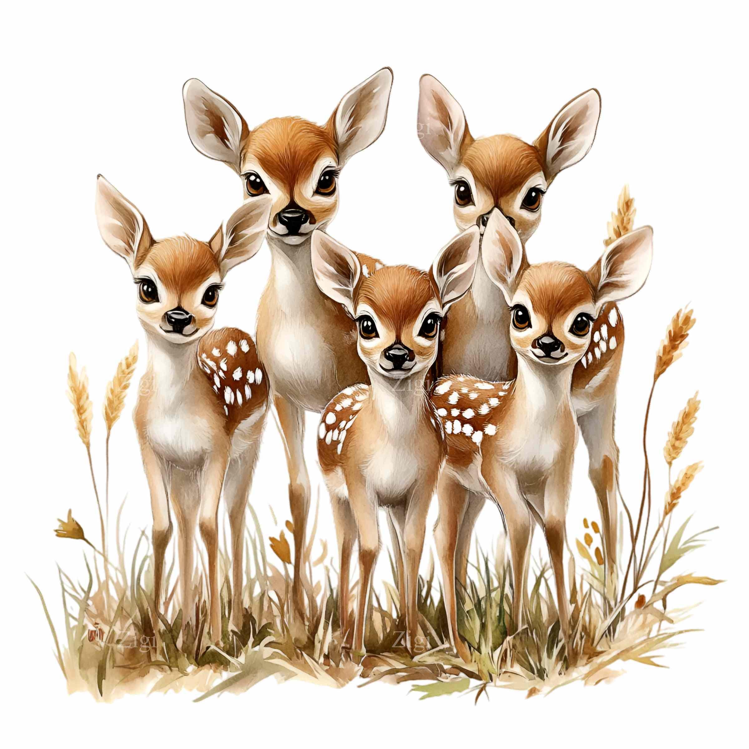 17 PNG Five Baby Deer, Woodland Family Clipart, Spotted Fawn Nursery ...