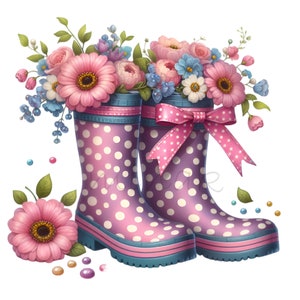 15 PNG Floral Rain Boots Clipart – Spring PNG With Polka Dot Wellies ...