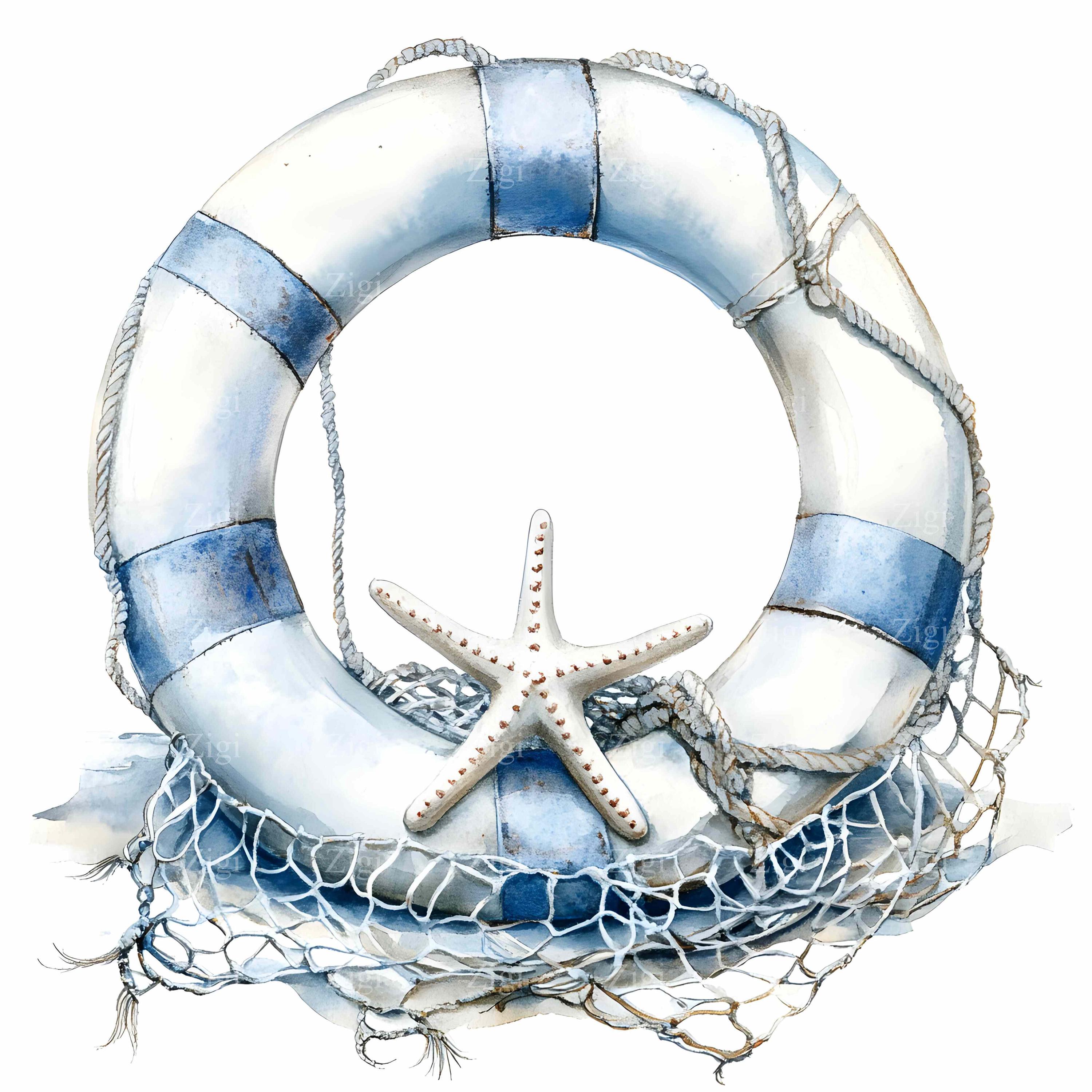 16 JPG Watercolor Lifesaver, Nautical Starfish Ocean Ring Clipart - Etsy