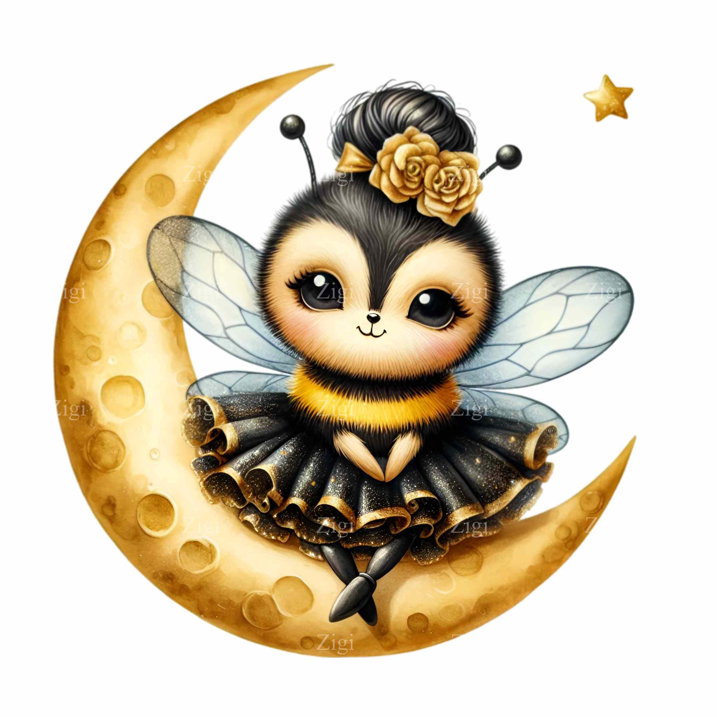 10 PNG Ballerina Bee, Moon Celestial Clipart, Whimsical Nursery Graphic ...