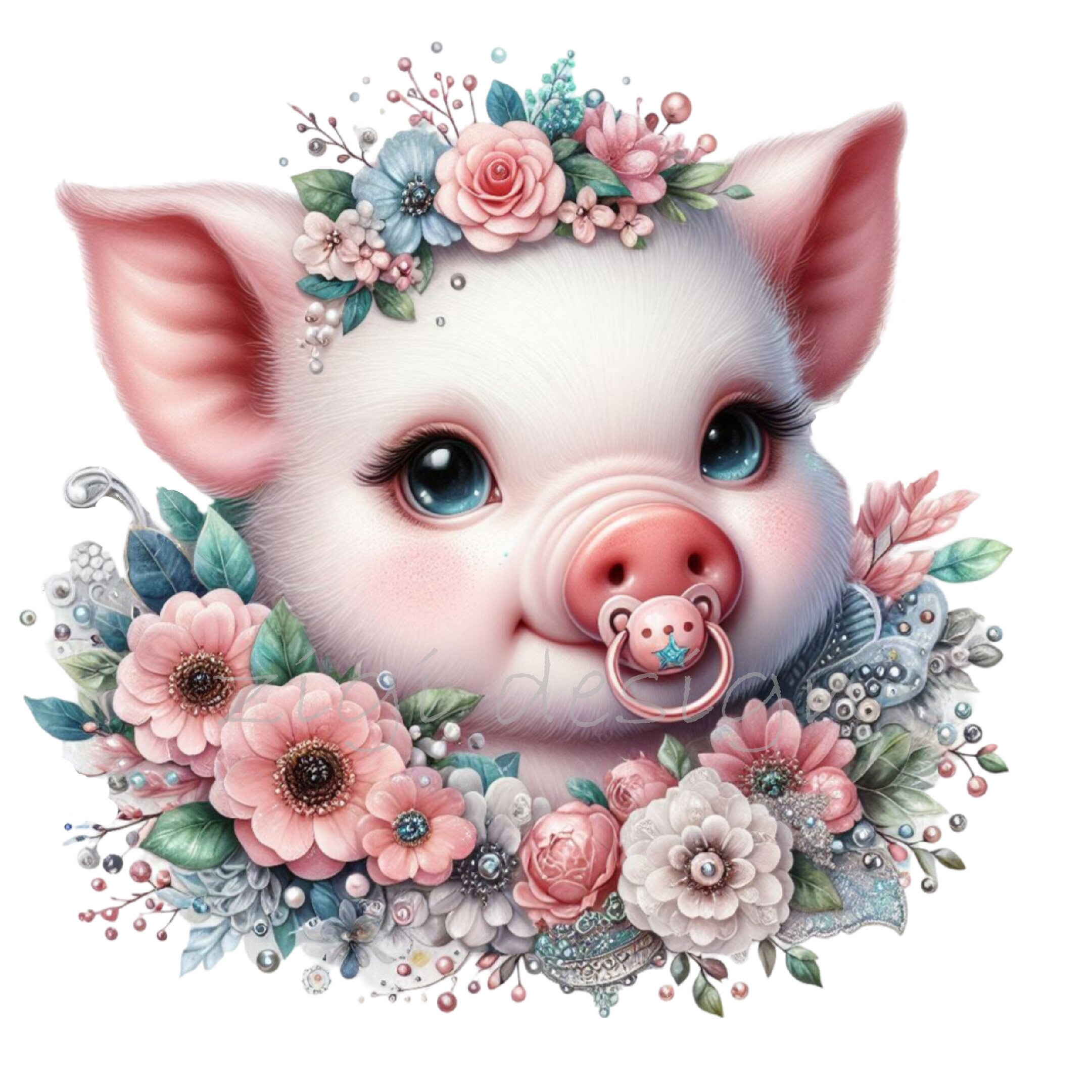 10 Baby Pig PNG Clipart – Cute Piglet With Pacifier, Floral Crown ...