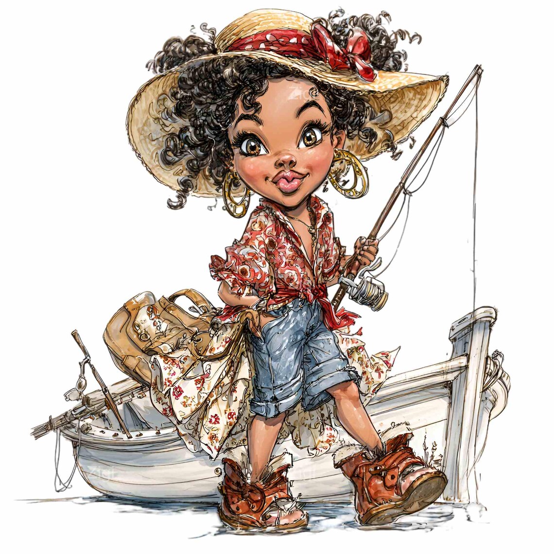 15 PNG Fishing Girl Clipart, Angler Kid Illustration, Adventure ...