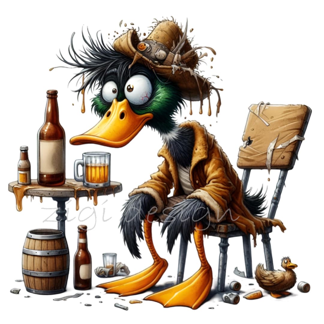 15 PNG Drunk Duck Clipart, Funny Mallard Beer, Messy Bird Illustration ...
