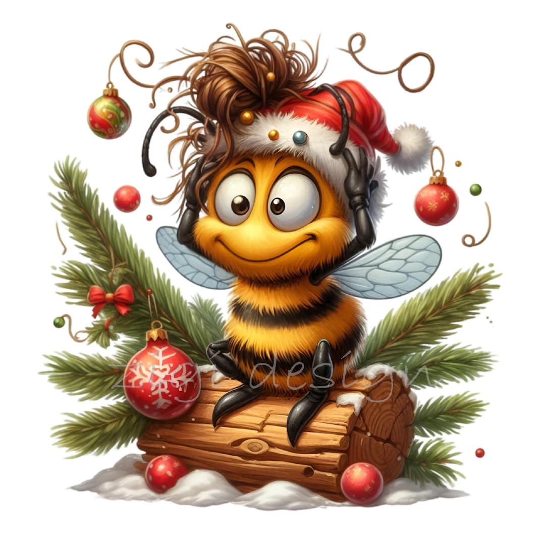 Christmas Bee Clipart With Santa Hat and Baubles, 12 Cute PNG for ...