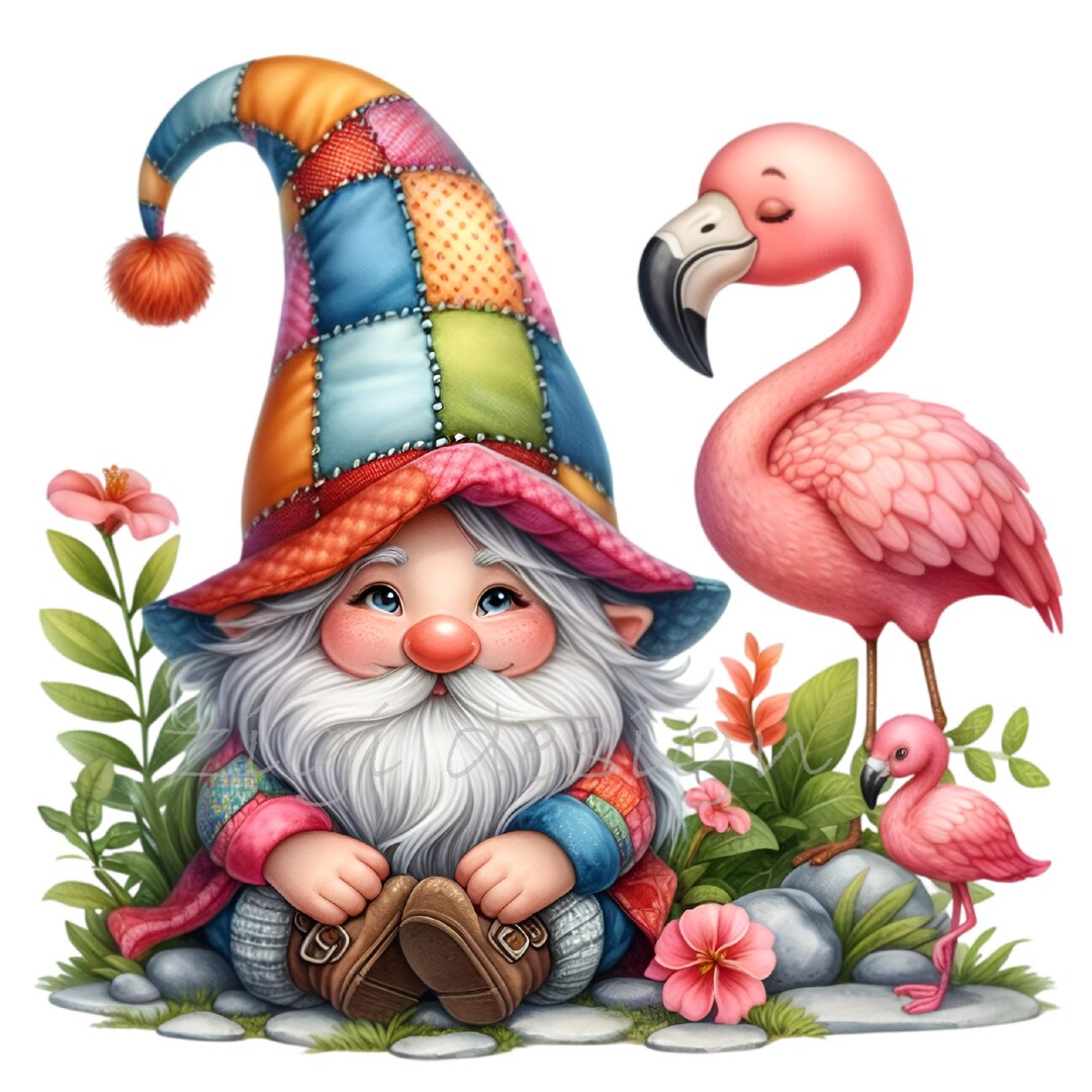 12 PNG Tropical Gnome Clipart - Flamingo PNG Illustration - Summer ...