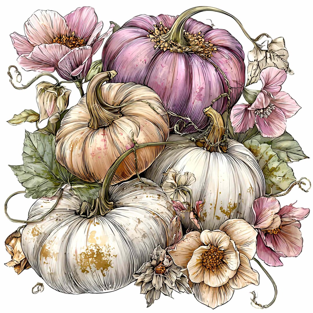 10 PNG Pink Pumpkin, Floral Fall Harvest Clipart, Autumn Bouquet ...