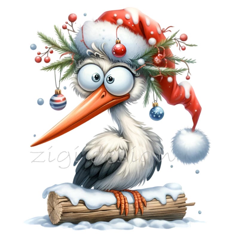 15 PNG Christmas Bird Clipart – Funny Stork PNG With Santa Hat, Festive ...