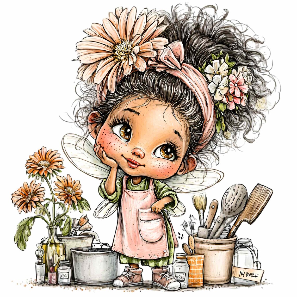15 PNG Fairy Cooking Girl Clipart – Nursery Floral Illustration - Etsy