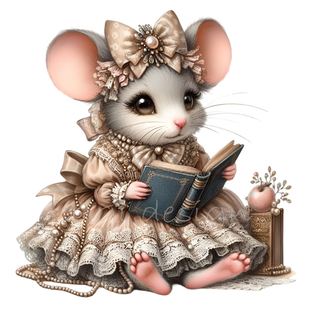 Reading Book Clipart, Mouse Clip Art, 15 PNG Librarian Neutral Colors ...