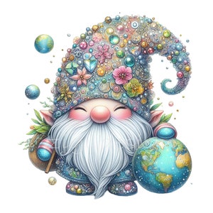 Earth Day Clipart, Gnome Clip Art, 15 PNG Watercolor Globe Planet ...