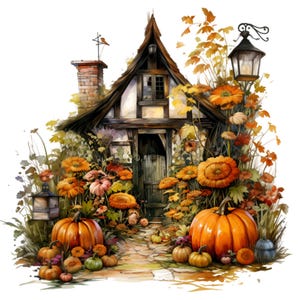 10 Autumn Door PNG Clipart, Rustic Wooden Door Surrounded by Pumpkins ...