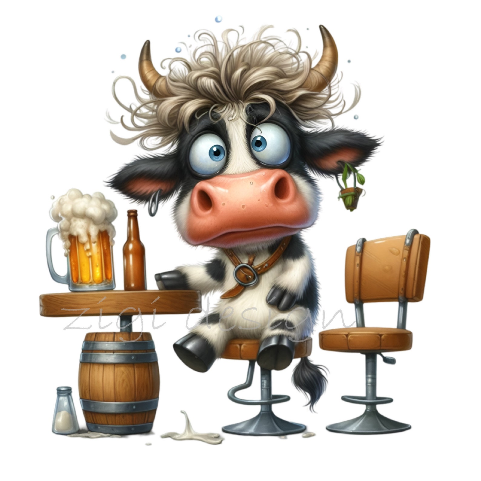 Cow Drinking Beer Comics Animal 15 PNG Funny Beer Lovers Illustration ...